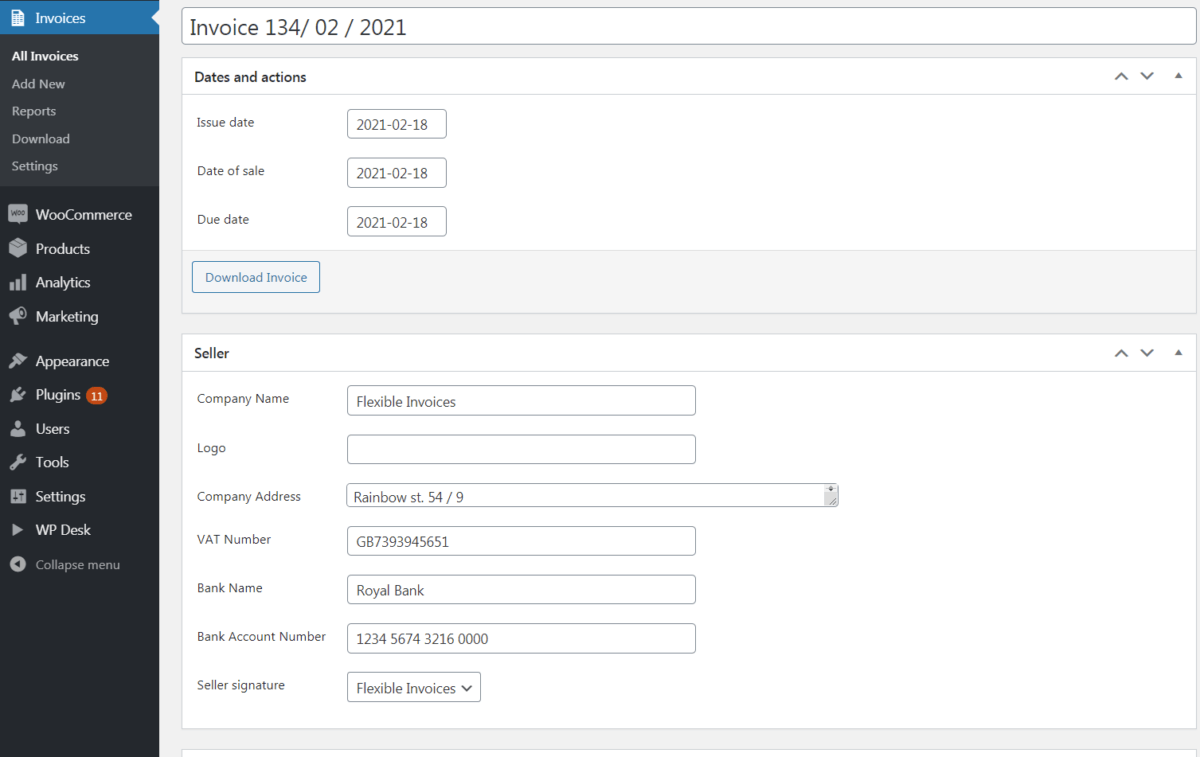 Customize invoices in WooCommerce - Flexible Invoices