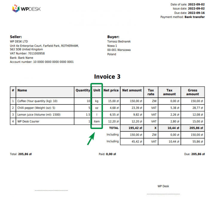 How To Create A Woocommerce Pdf Invoice With New Units Of Measure With Free Plugins