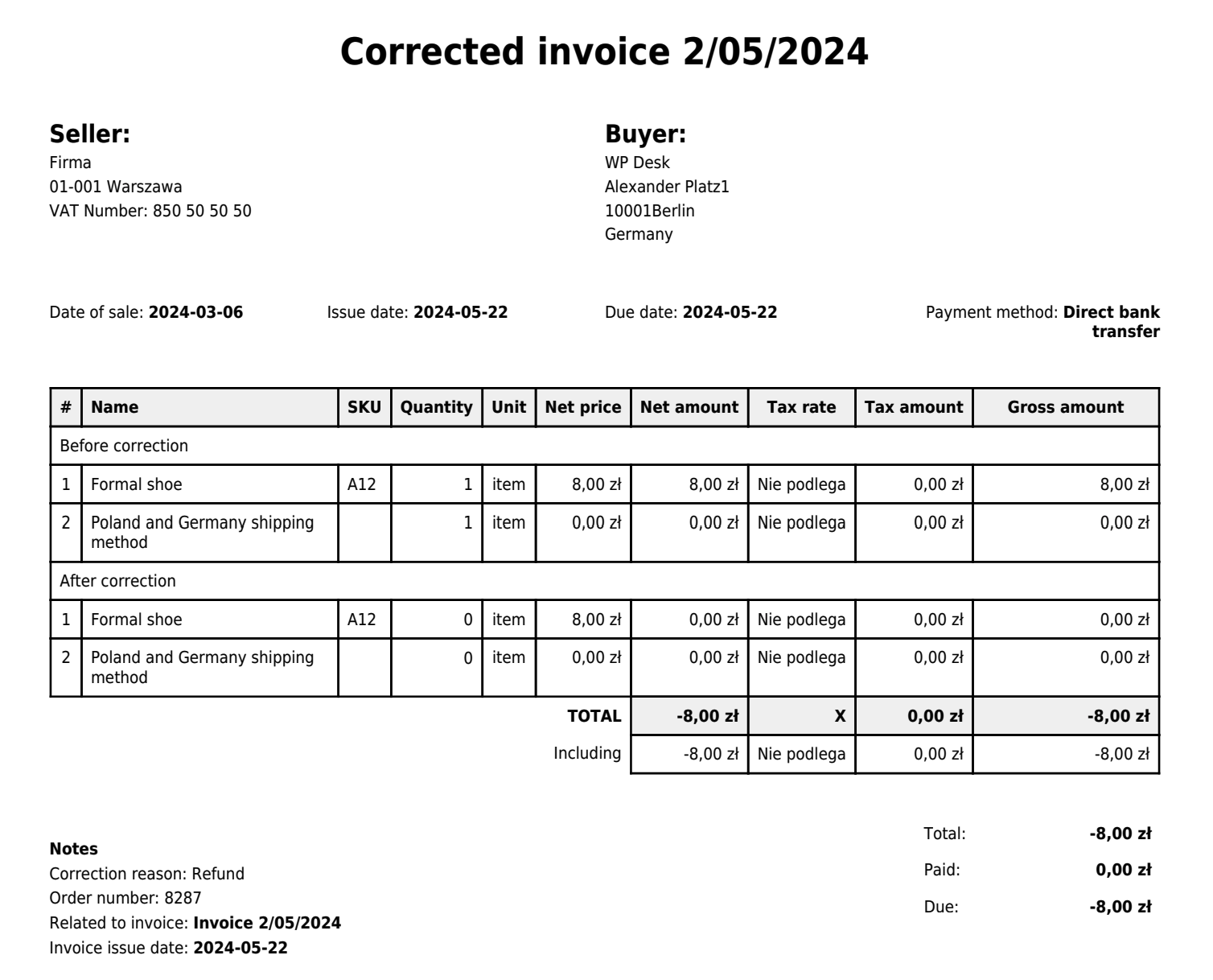 Manual Invoice Corrections in WooCommerce - Flexible Invoices